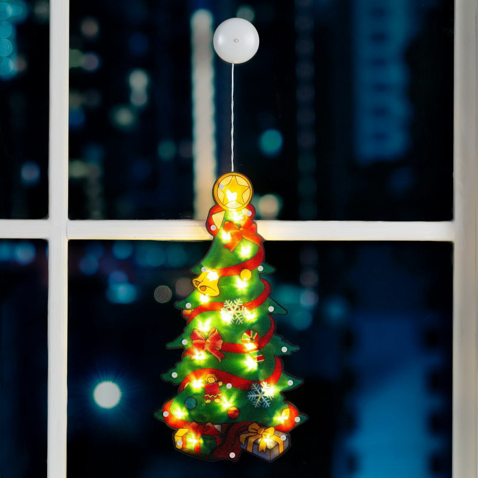 Светодиодная фигура на присоске "Ёлка" 24x45 см, пластик, батарейки АААх3