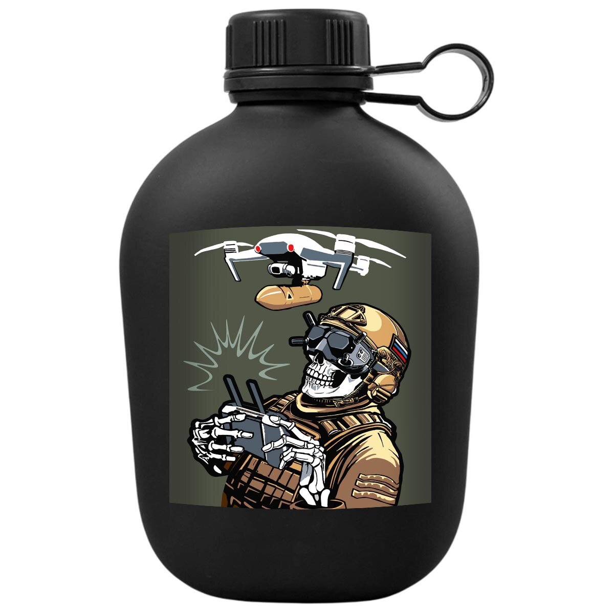 Походная фляга "Дронармия" с виниловой наклейкой (1 л; алюминиевый сплав; 19.5х12х7 см)