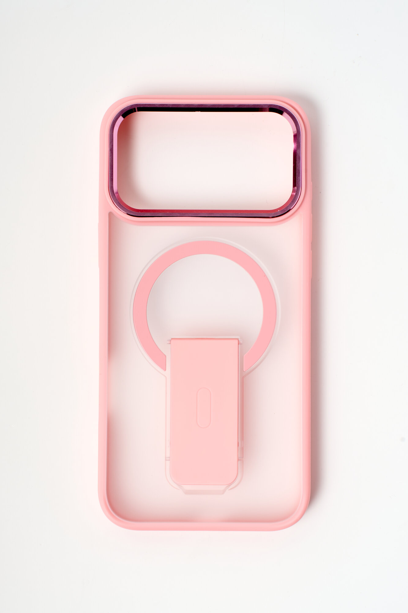 Чехол на Айфон 17 Про (iPhone 17 Pro) с поддержкой беспроводной зарядки и подставкой, розовый