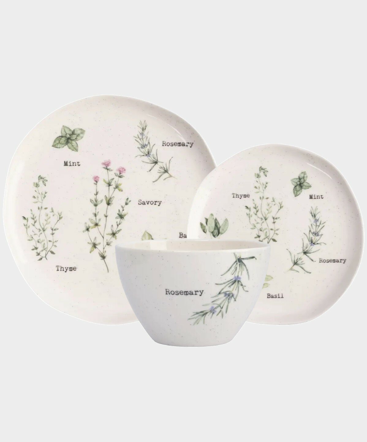 Сервиз обеденный, 4 персоны, 12 предметов, костяной фарфор, белый, в крапинку, Приправы, Herbarium new (Anna Lafarg)