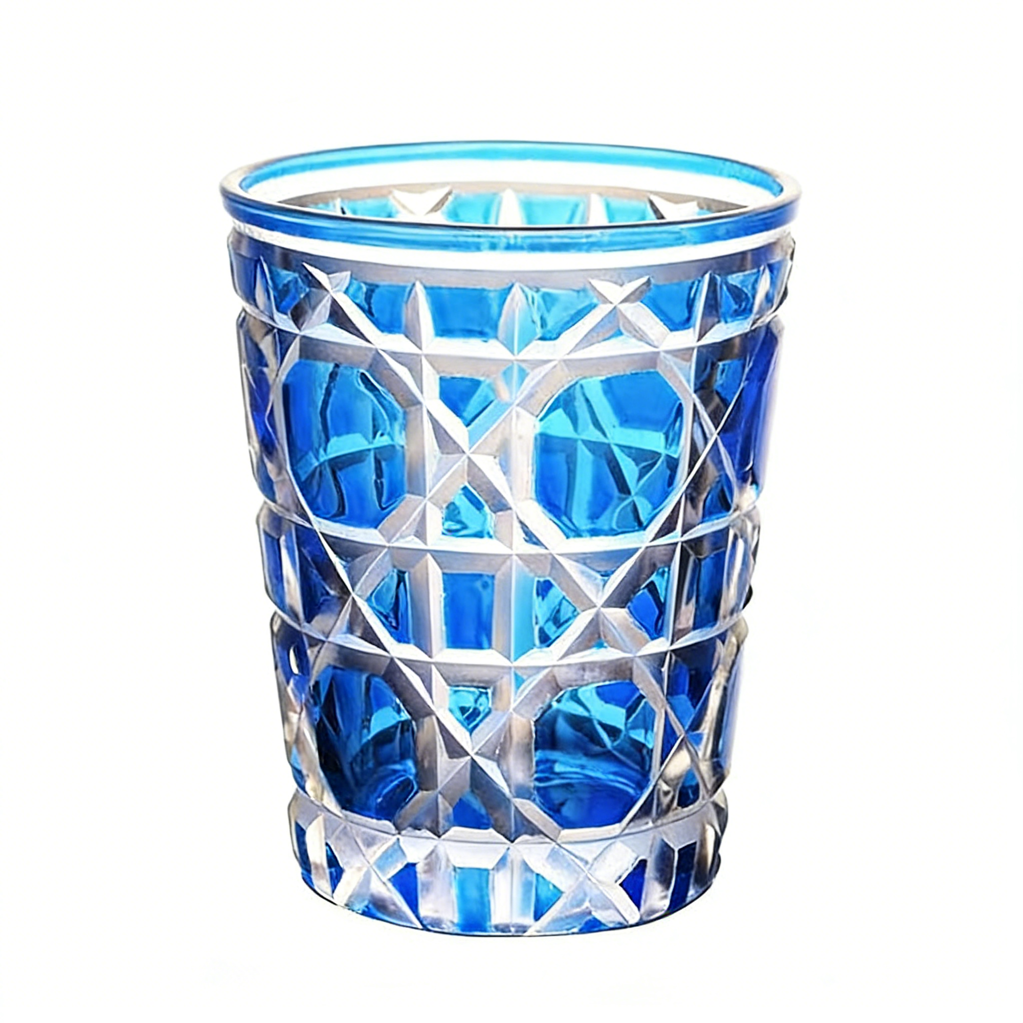 Глубокий синий стеклянный стакан с фигурной резкой (сапфировый оттенок)