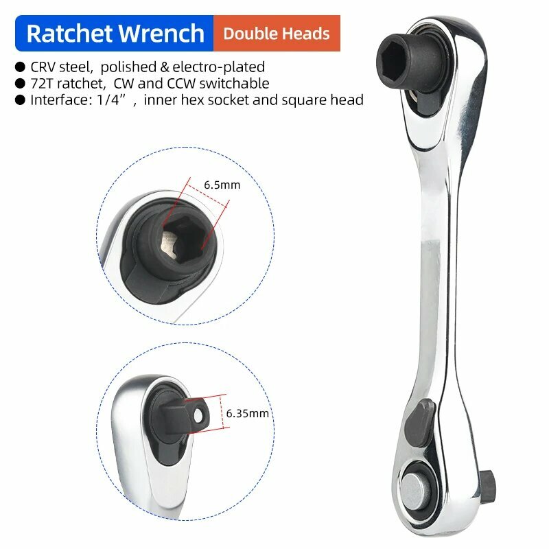 Мини-трещоточный ключ для велосипеда, 72 зубца, двойная головка, сменная отвертка, шестигранный динамометрический ключ, портативный инструмент для ремонта автомобилей и велосипедов