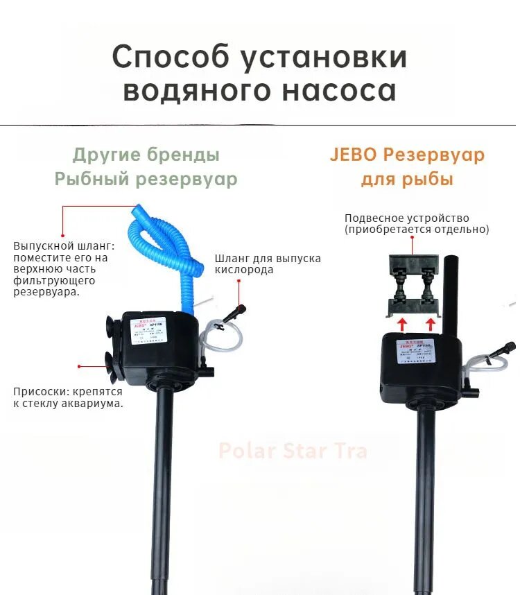 Помпа для аквариума JEBO AP375 18Вт 1000 л/ч Погружная для аквариумов 60-80 см — фото 1