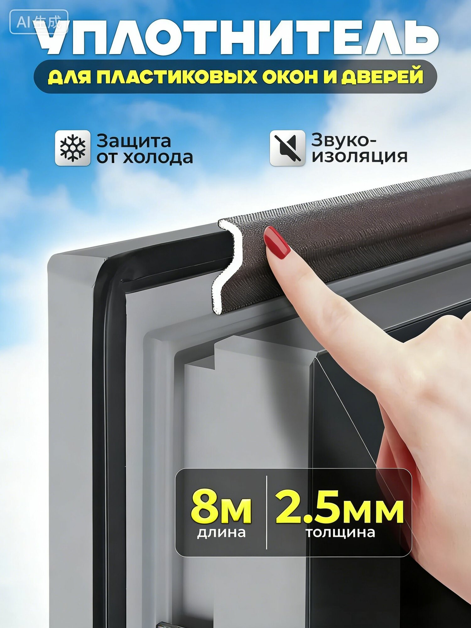 Уплотнитель для окон и дверей, Самоклеящийся утеплитель уплотнитель лента резинка для окон пвх и дверей
