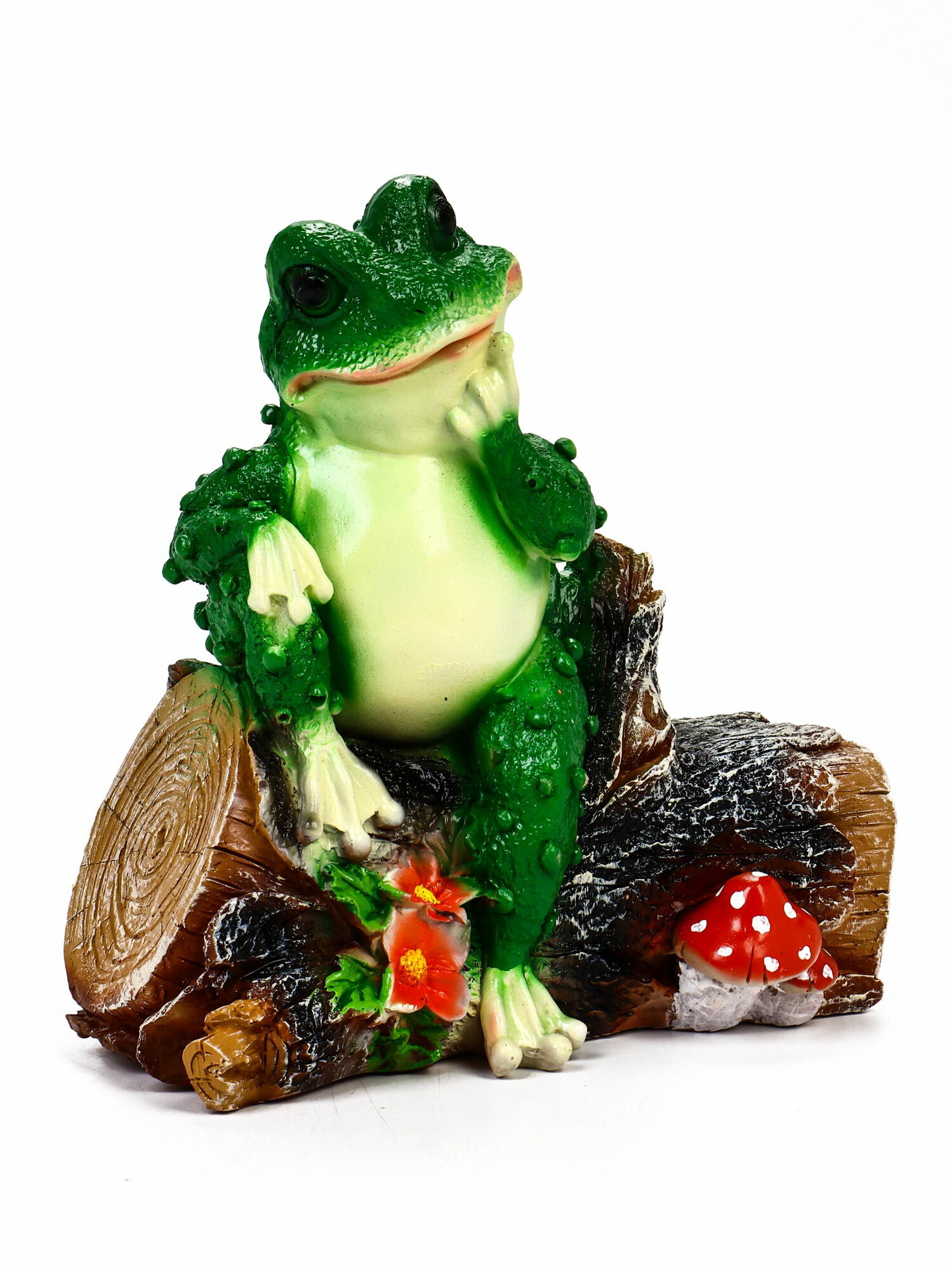 Садовая фигура из полистоуна "Лягушка на бревне", 28x26x11 см