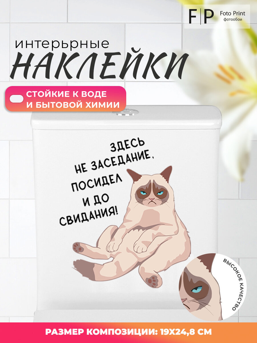 Интерьерная наклейка на унитаз прикольная Foto Print "Кот на заседании"