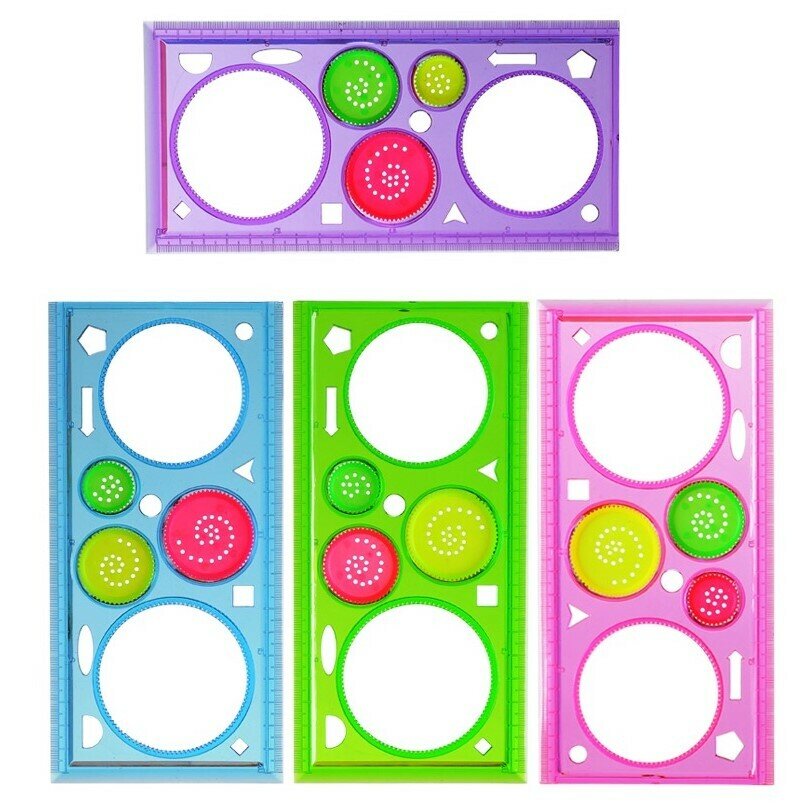 Спирограф, в комплекте: линейка-калейдоскоп 20 см, 3 круглых вкладыша разного размера