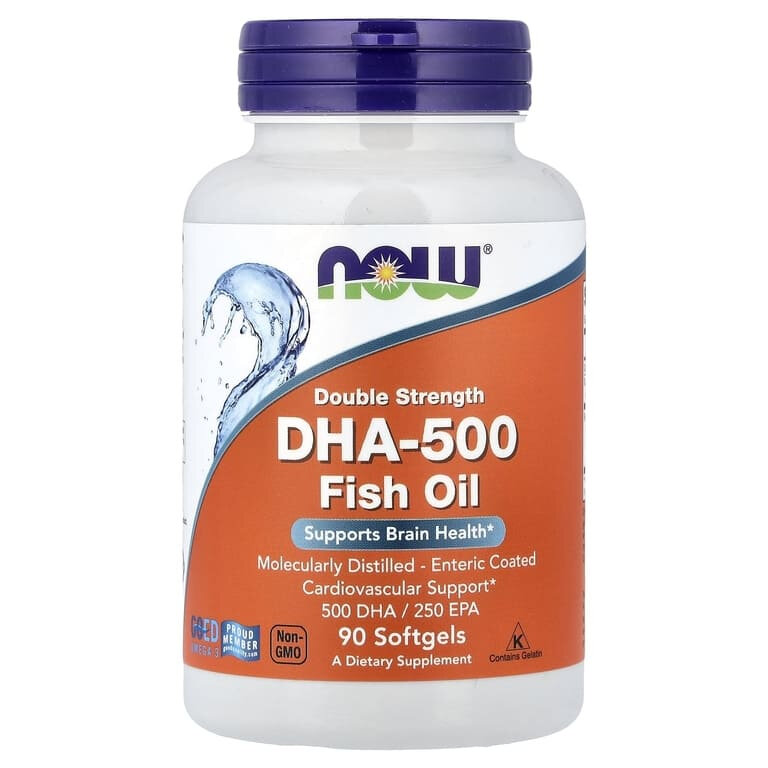 NOW Foods DHA-500 Fish Oil, Омега 3, ДГК-500 рыбий жир 90 гелевых капсул