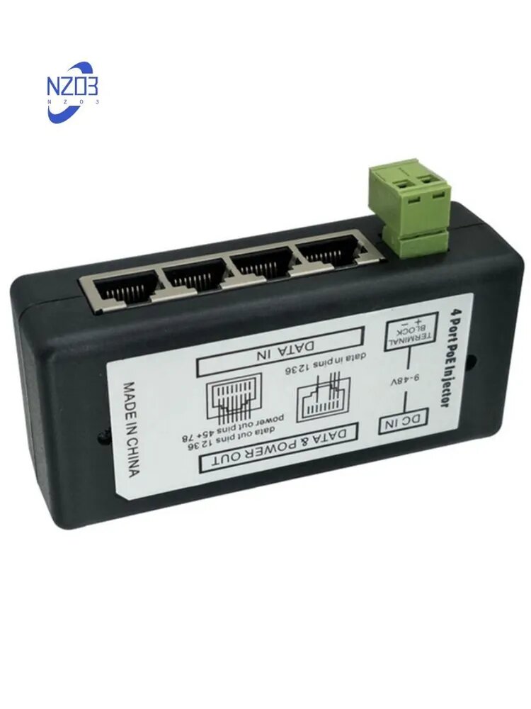 (E C Z S) 4-портовый инжектор POE совместим с IP-камер видеонаблюдения Адаптер питания через Ethernet