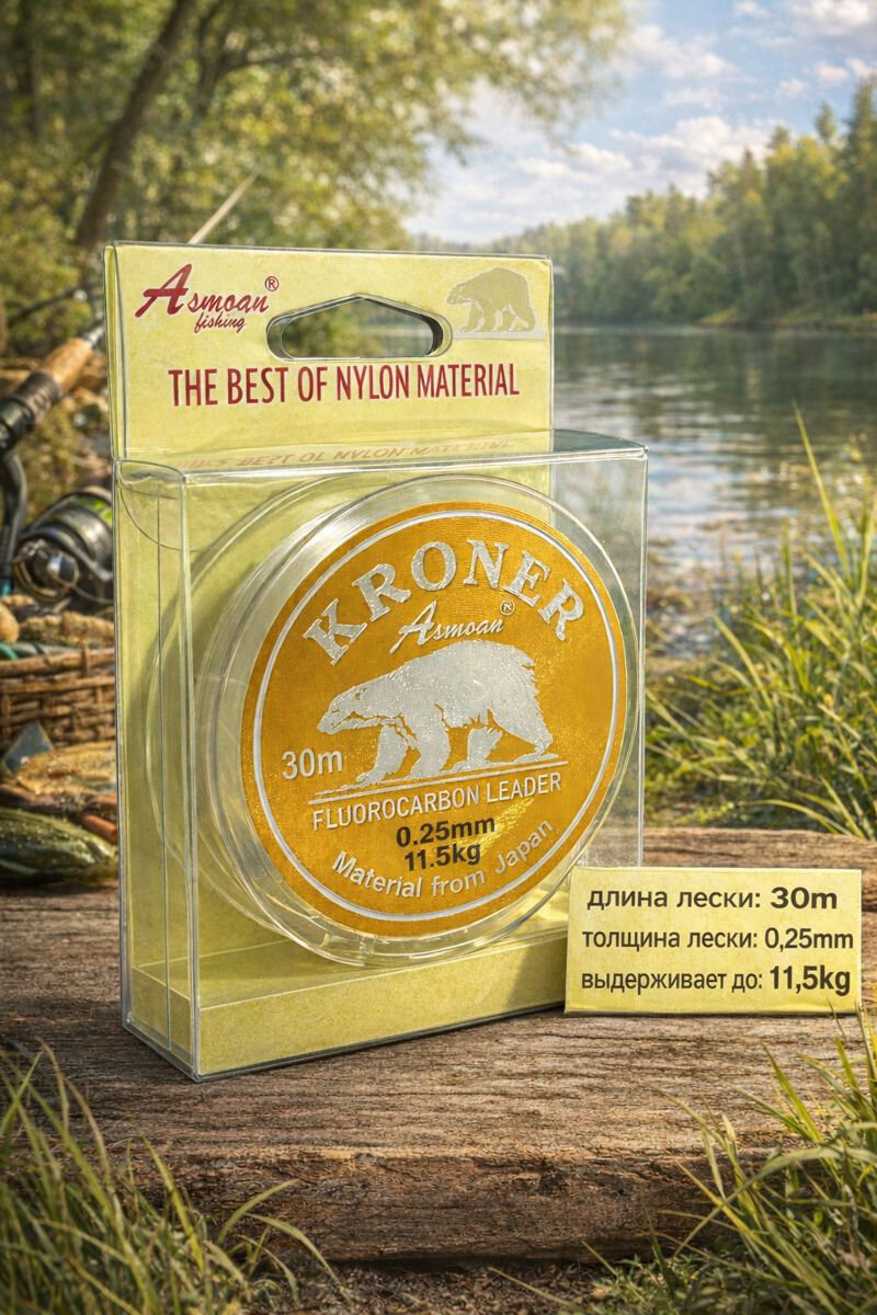 Флюорокарбоновая леска KRONER 0.25 мм, 30 м, до 11.5 кг поводковый материал для рыбалки