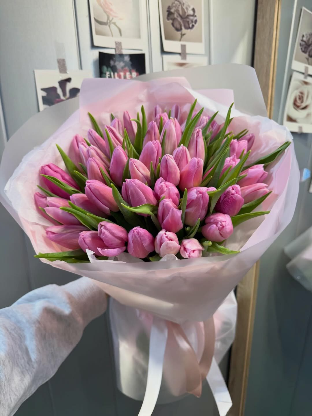 Букет из 51 розового тюльпана, шикарный букет, идеальный подарок