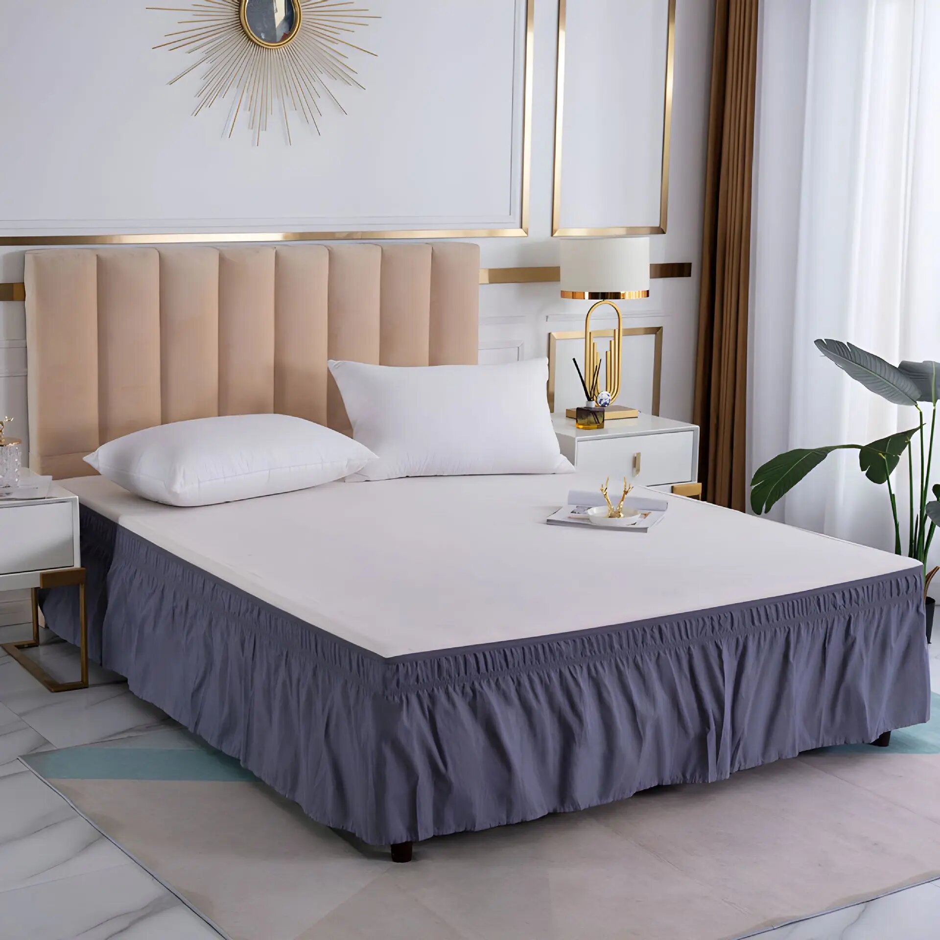 Однотонные подзоры для кровати Microfiber 15 дюймов King 200x200x38cm, Dark blue