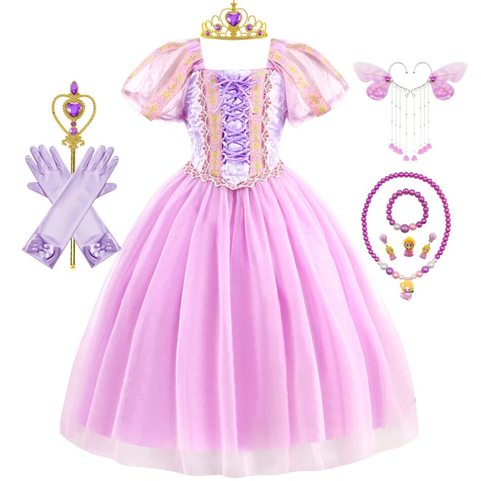 Платье принцессы Рапунцель для девочек, костюм для косплея на Хэллоуин, 3T (Tag 110), Rapunzel Dress