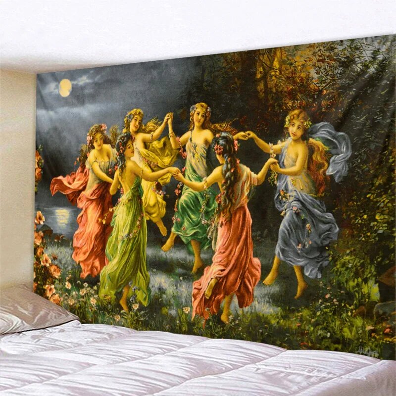 Гобелен с изображением танцующих нимф, 150x150 см, прозрачный