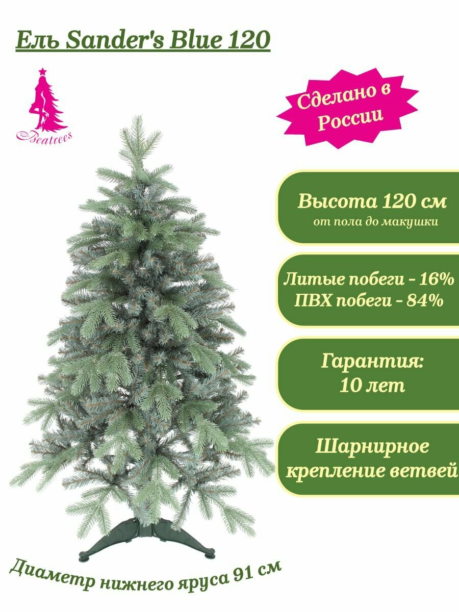 Искусственная новогодняя елка Beatrees Sander's blue голубая, литая+ПВХ, 120 см