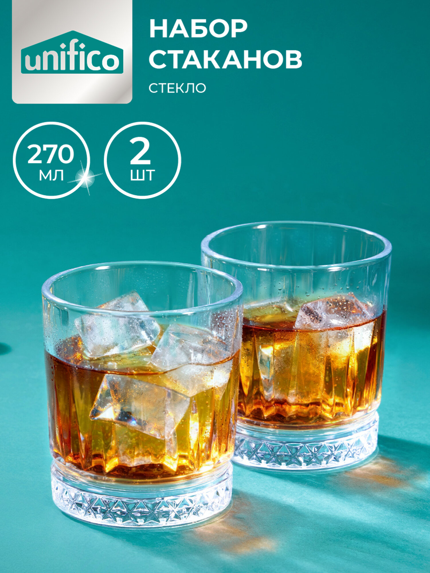 Стаканы рокс 2 шт по 270 мл из рельефного стекла Unifico Calvino