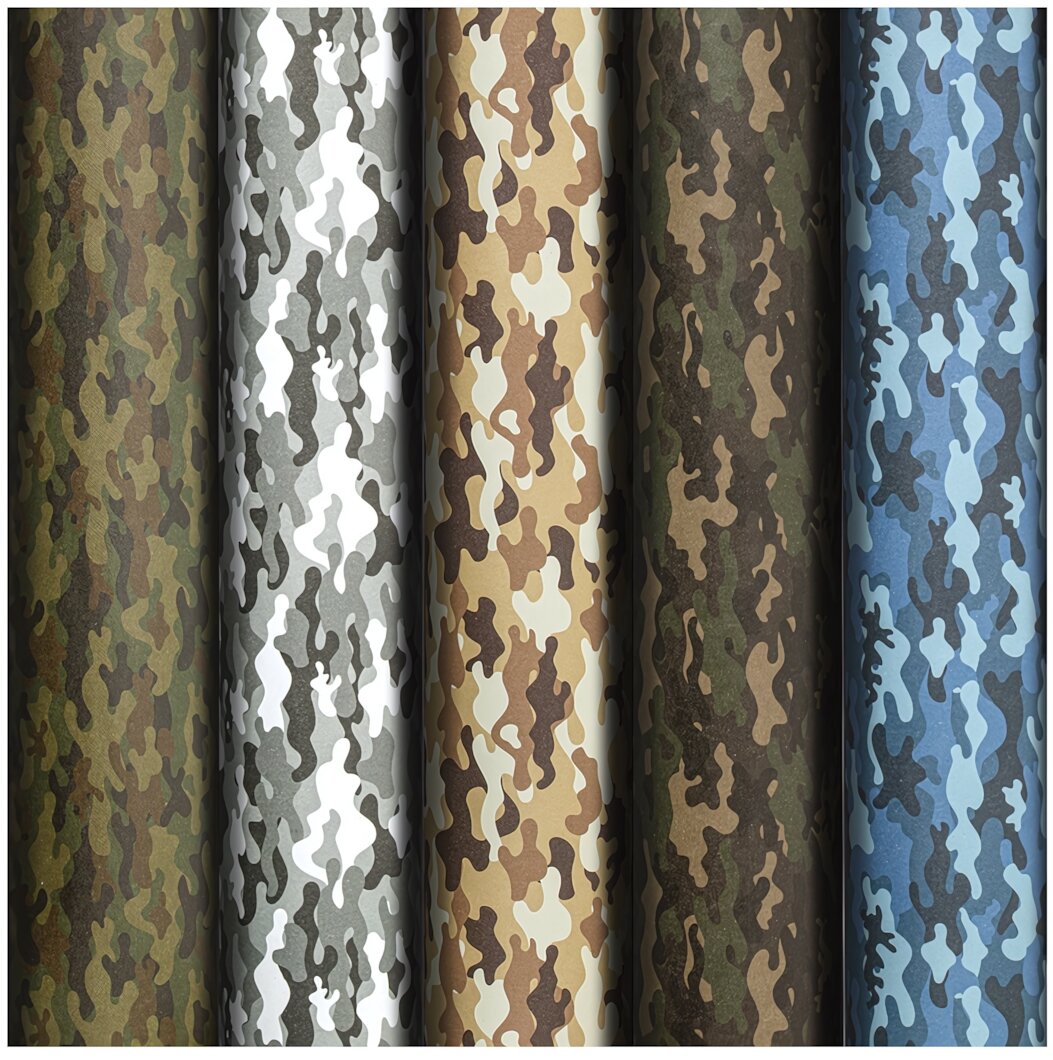 Бумага упаковочная крафт 70x100 см "Military", разноцветный принт, 60 г/м2, рулон