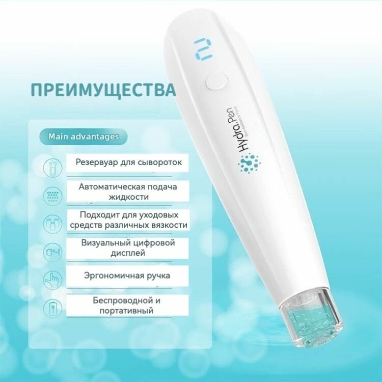 Дермапен с автоматической подачей сывороток для фракционной мезотерапии, микронидлинга Hydra Pen H2