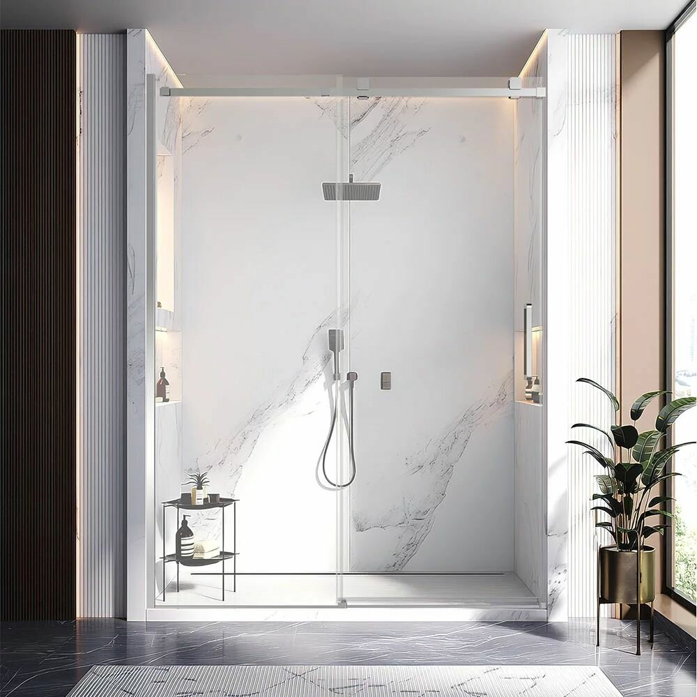 Душевая дверь в нишу Veconi Vianno раздвижная VN-75, 130х200 см, стекло прозрачное, профиль хром глянец VN75-130-01-C4