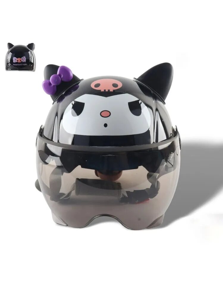 Детский мотошлем Kuromi черный полуоткрытый для защиты головы, размер M
