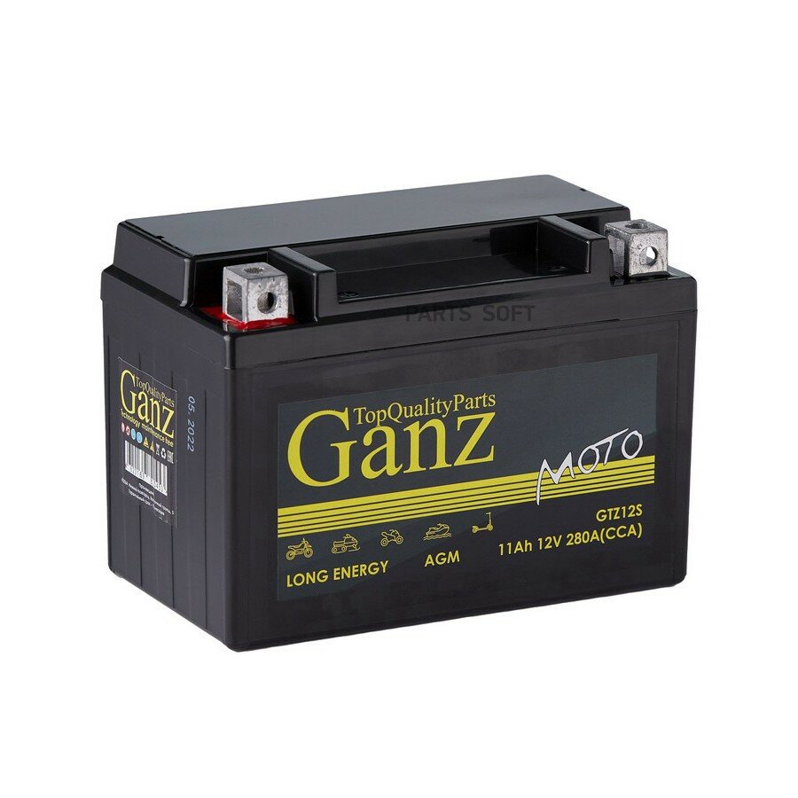 Аккумулятор GANZ мото AGM 11 А/ч Прямая 150x87x110 CCA280 А GTZ12S (12 А/ч) от официального дистрибьютора, GANZ, артикул GN1211