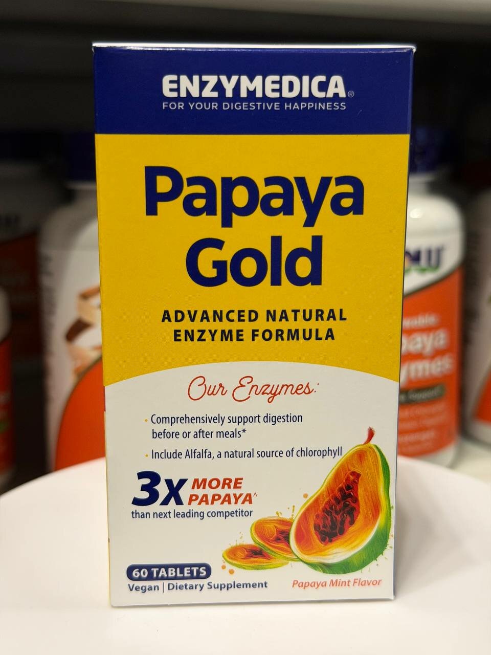 Enzymedica Papaya Gold ферменты папайи и мяты для пищеварения, поддержка ЖКТ и устранение тяжести после еды 60 таблеток