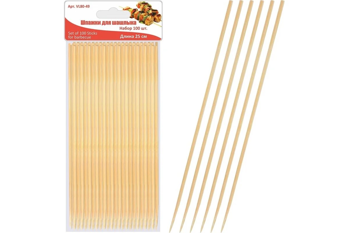 Шпажки для шашлыка "Мультидом", бамбук, длинна - 25 см, в упаковке 100 шт.
