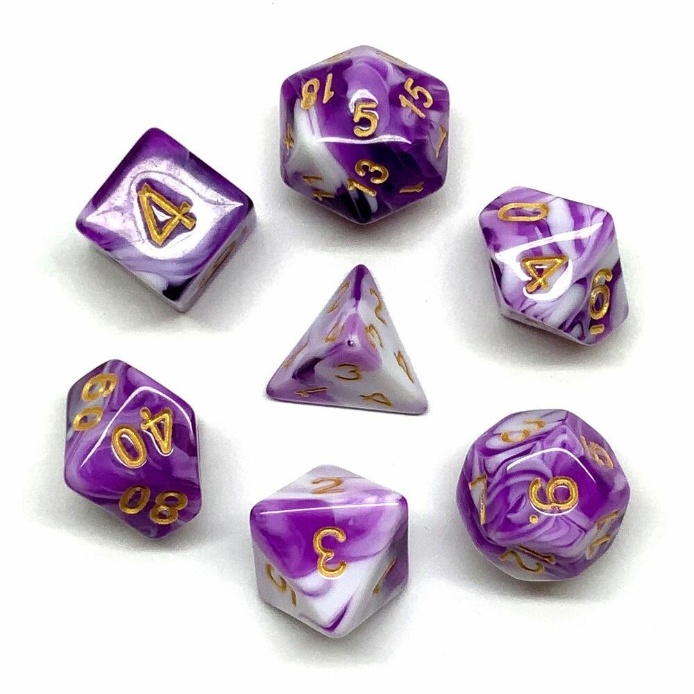 Кости игральные для DnD и RPG, кубики для Dungeons & Dragons, дайсы ДнД и РПГ 7 шт. фиолетовый гранит
