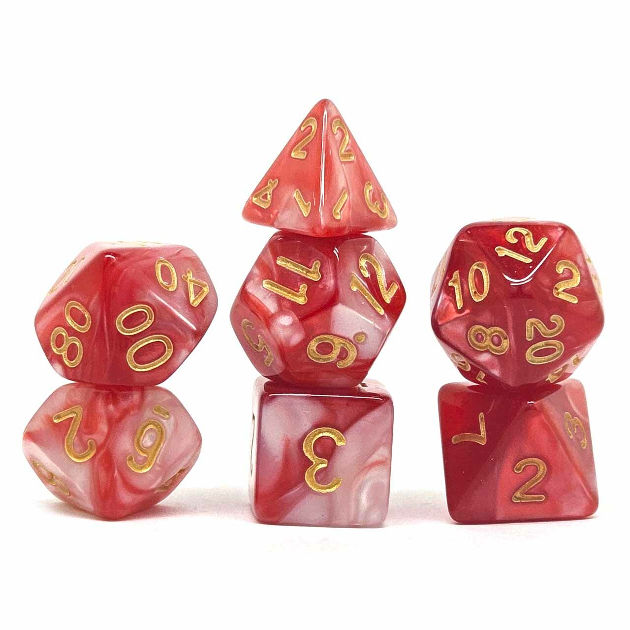 Кубики ДнД (7 шт) Дайсы для DnD RPG Красно-Розовые