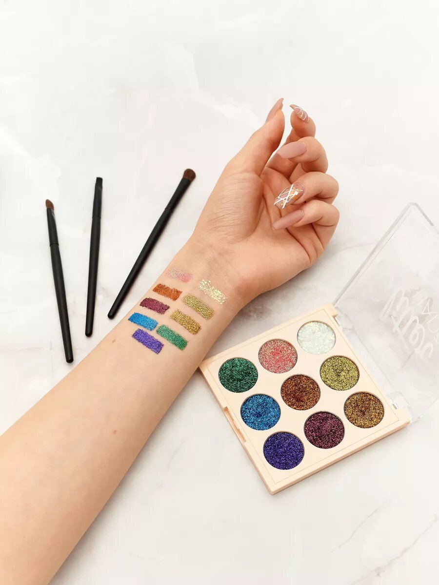 Тени Silvana GLITTER, гелевая текстура, жемчужные, зеленые, золотистые, розовые, синие