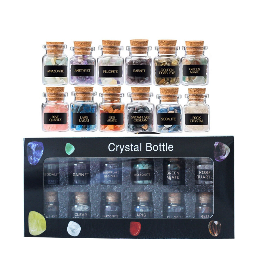 Набор для творчества из натурального кристалла: бутылочка для желаний, бутылочка с камнями, набор из дробленых камней и драгоценных камней, стеклянная бутылочка для кристаллотерапии своими руками.