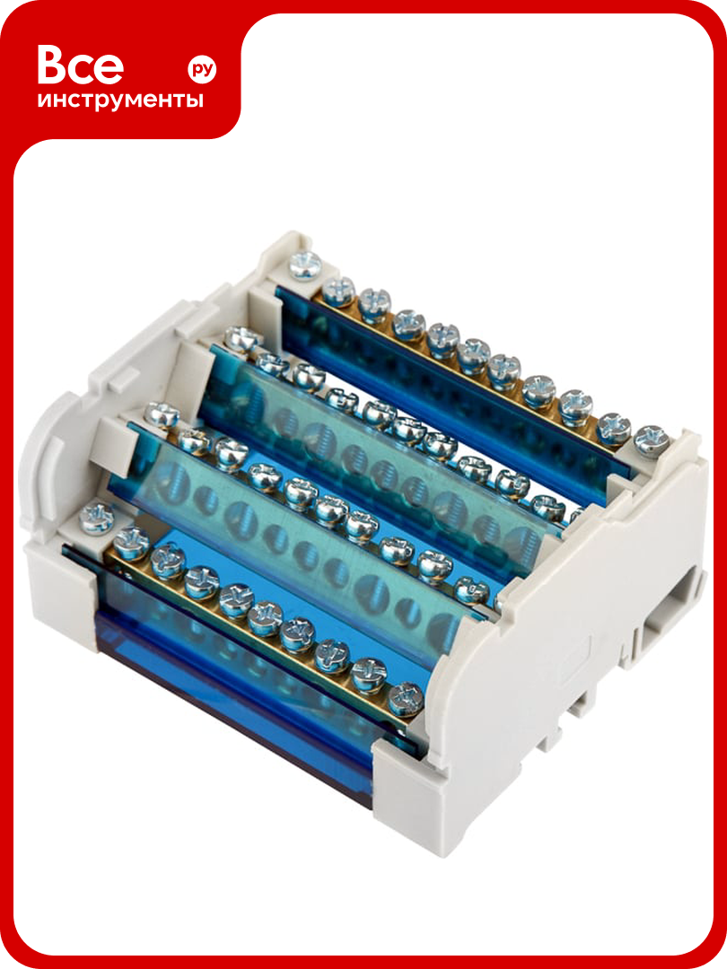 Шина на DIN-рейку в корпусе кросс-модуль REXANT 4x11 11-2304-11, Контактная часть шины из электротехнической латуни