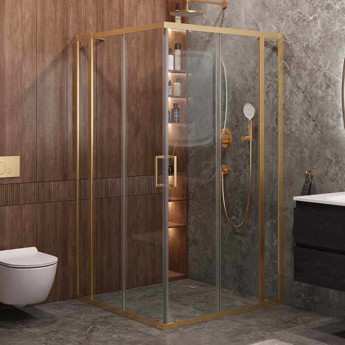 Душевой уголок Cezares Molveno A 22 90+30 C BORO IV 120х120 см, профиль брашированное золото, стекло прозрачное
