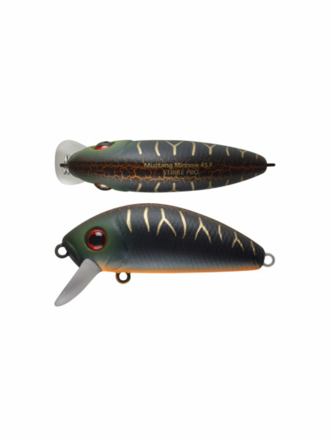 Воблер Минноу Strike Pro Mustang Minnow 45, 45 мм, 4,5 гр, Заглубление 0,2 м -0,5 м, Плавающий, цвет A208S Black Mat Tiger