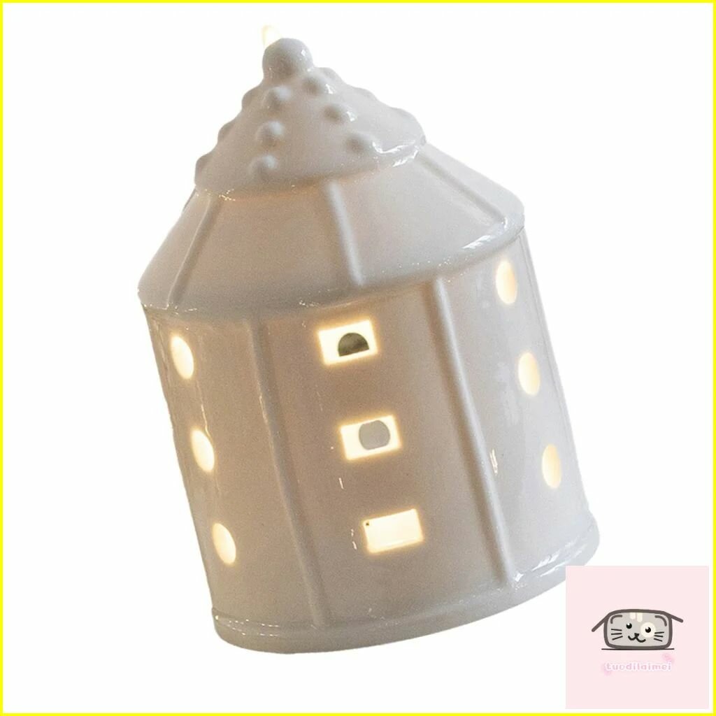 Фарфоровый миниатюрный деревенский домик со светодиодной подсветкой, керамическая светящаяся статуэтка, рождественское украшение для рабочего стола, орнамент