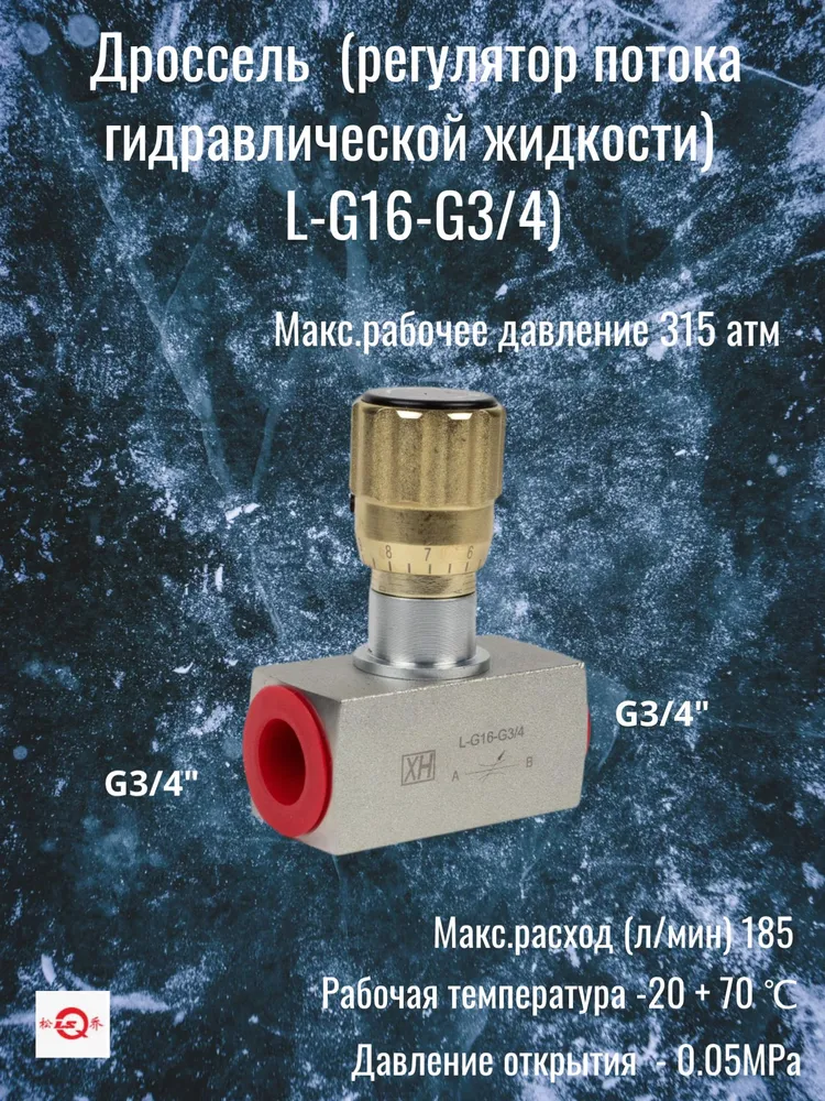 Дроссель (регулятор потока гидравлической жидкости) (3/4) BSP, 315 бар, 185 л/мин, DN 16 мм