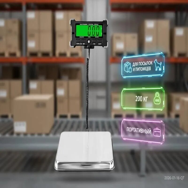 Весы напольные электронные 200 кг с выносным дисплеем, портативные для посылок и животных