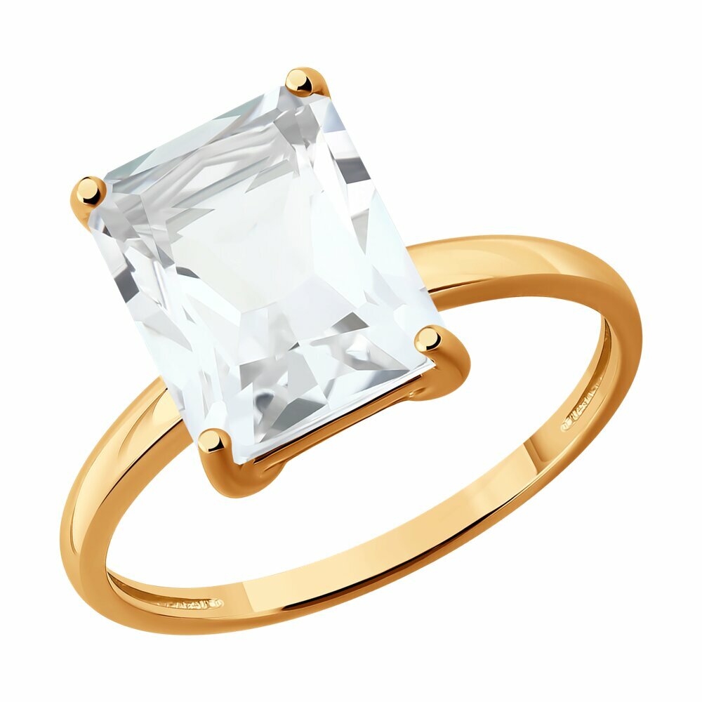 Кольцо, красное золото, 585 проба, горный хрусталь