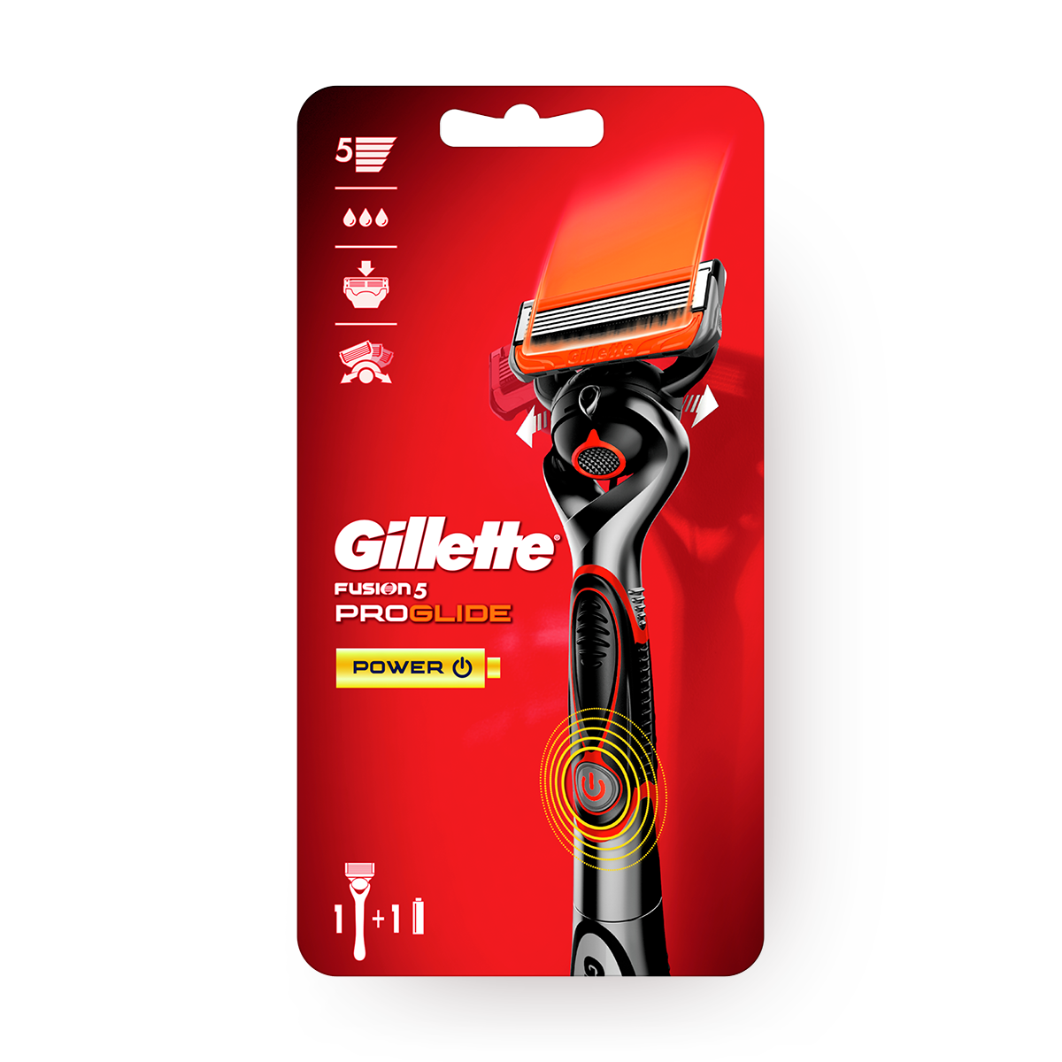 Бритва Gillette Fusion5 Power, многоразовая, 5 лезвий, серебристый/красный