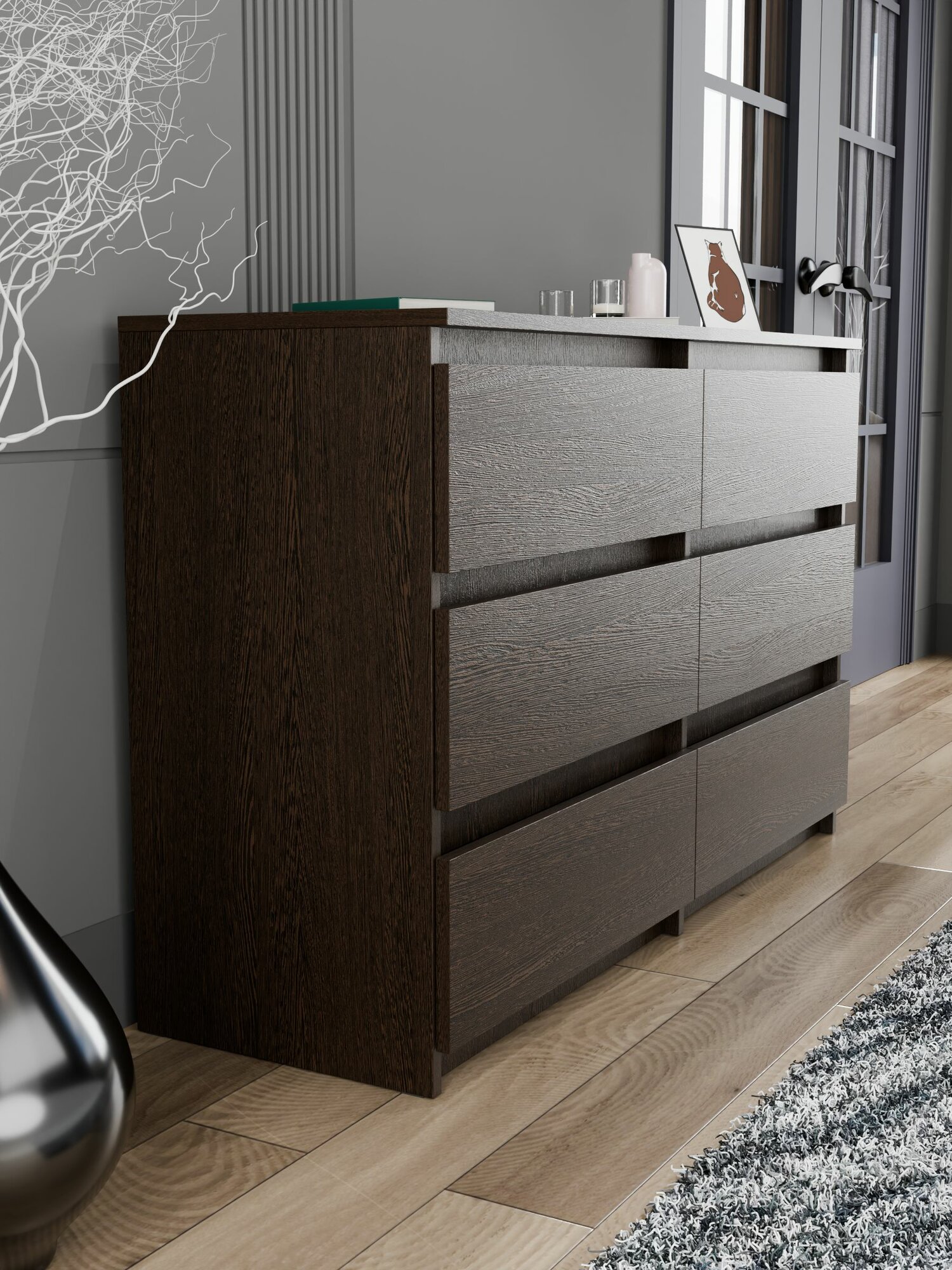 Комод для белья и одежды орлан 6 ящиков, 120х76.4х40 см, венге