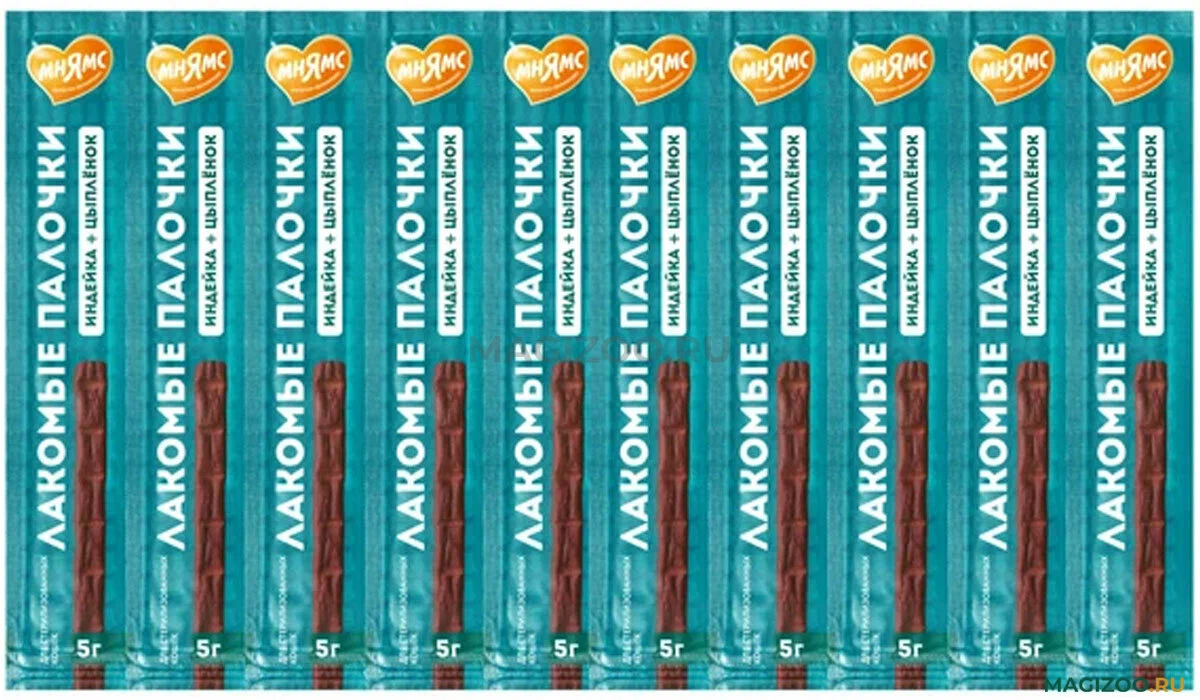 Лакомство для кошек Мнямс лакомые палочки для стерилизованных кошек из индейки и цыпленка 10х5 г