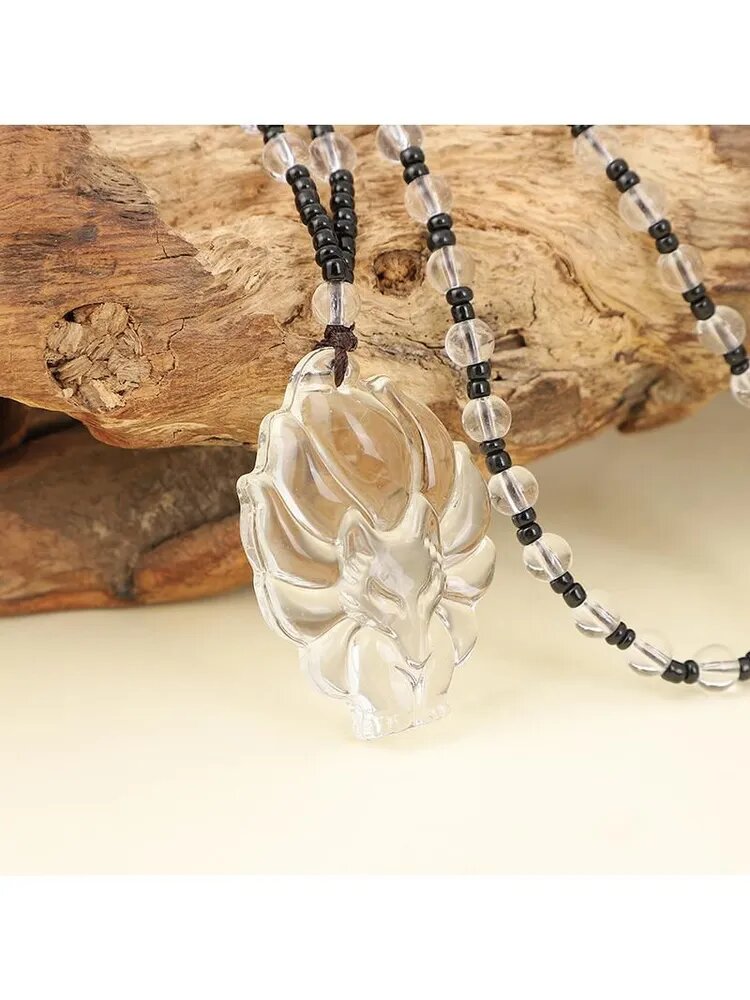 Розовый кристалл лиса кулон девятихвостый лиса ожерелье