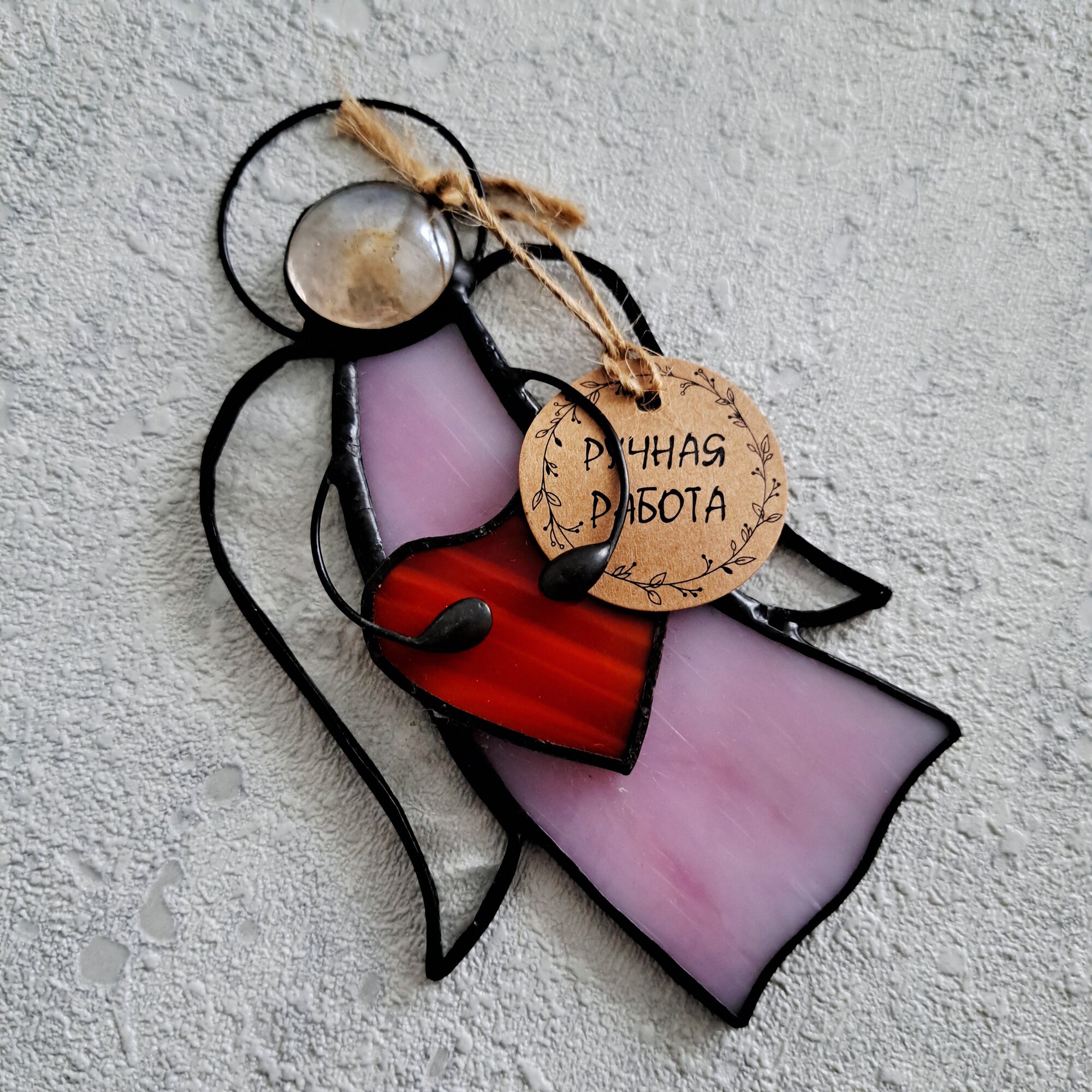 Ангел (розовый). Ручная работа из витражного стекла. Размер 10,5 см