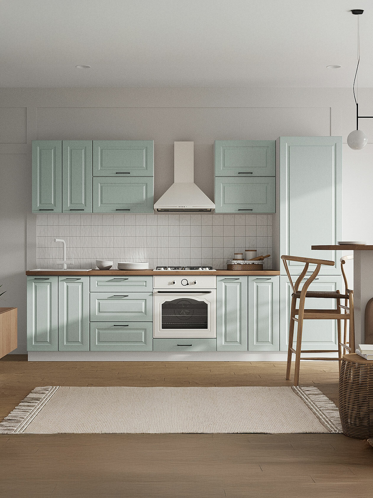 Кухонный гарнитур Шервуд 3 м, мебель для дома и кухни, Белый / Деним голубой