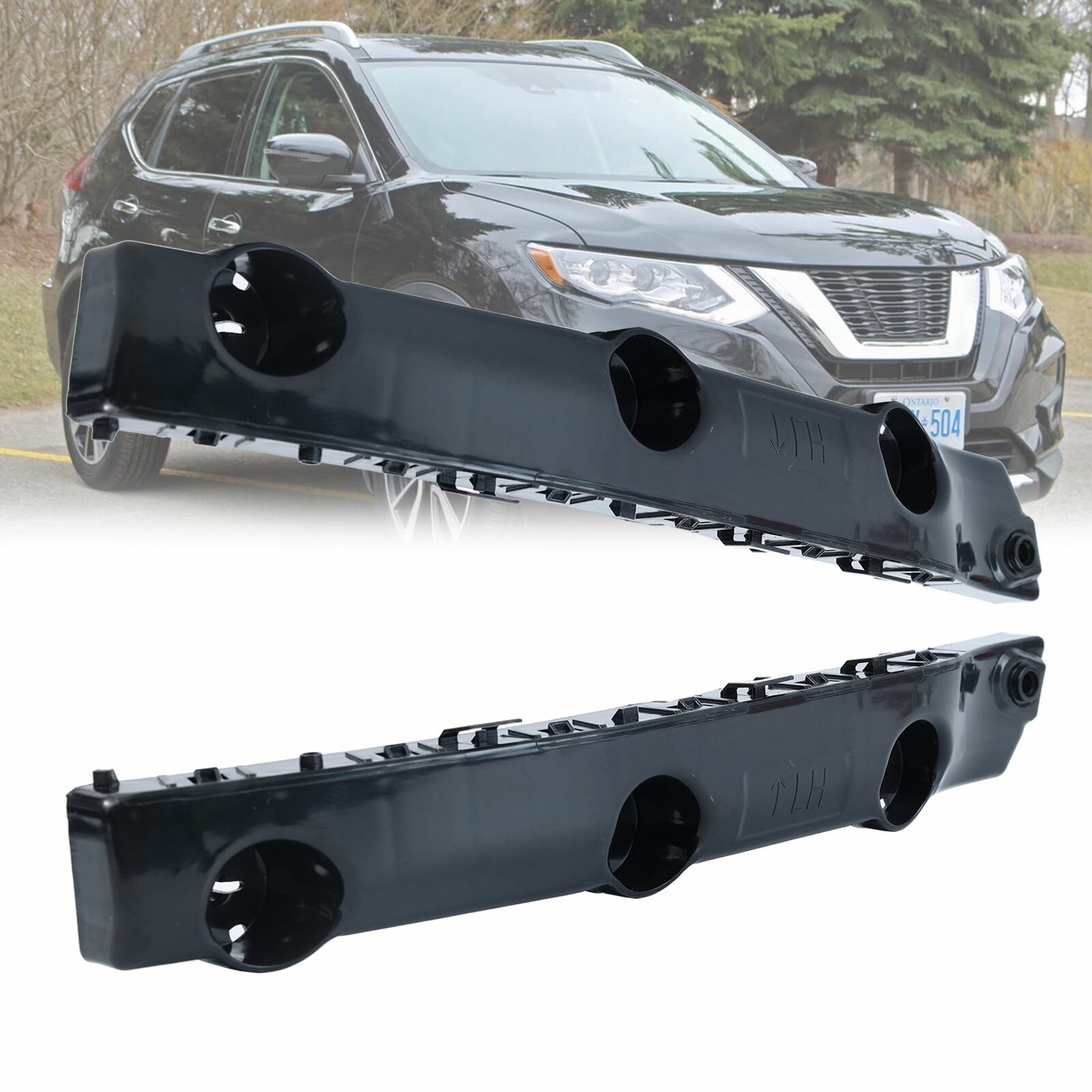 Кронштейн переднего бампера левый/правый для Nissan Rogue/X-Trail T32 2014-2019 черный пластик комплект 2 шт 62222