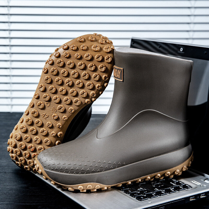 Модные мужские резиновые сапоги, короткие водонепроницаемые ботинки для активного отдыха, с мягкой подошвой, удобные, нескользящие, резиновые ботинки для кухни, водонепроницаемые ботинки для мытья автомобилей. EU:45