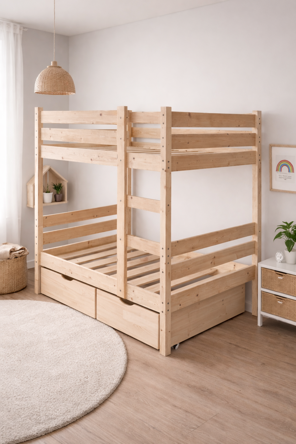 Двухъярусная кровать из натурального дерева 70х140 "Фабрика доступной мебели" с комплектом выкатных ящиков