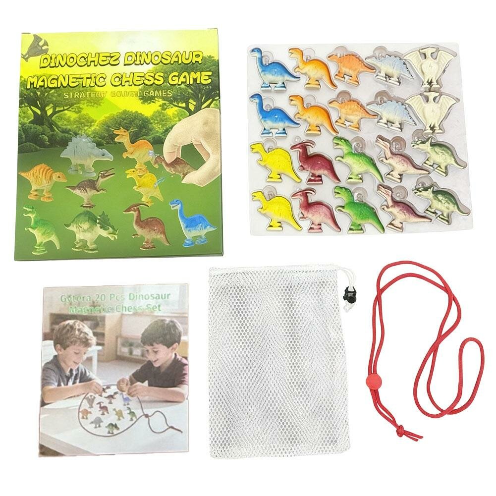 Магнитные шахматы, набор из 20 магнитных фигурок динозавров, с веревочкой и портативной сумкой для хранения, идеально подходит для семейных игр и вечеров.