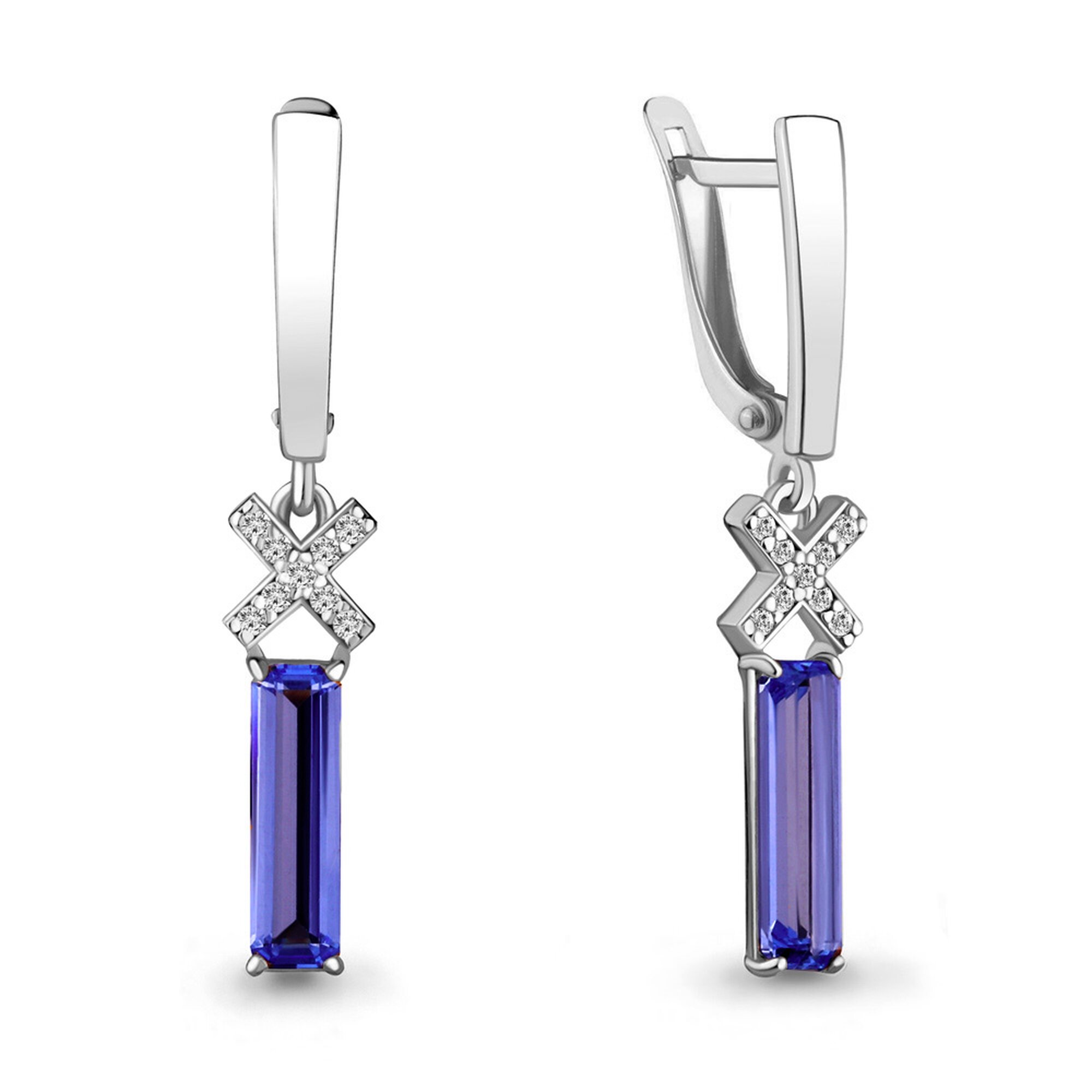 Серьги, серебро, 925 проба, родирование, фианит, танзанит