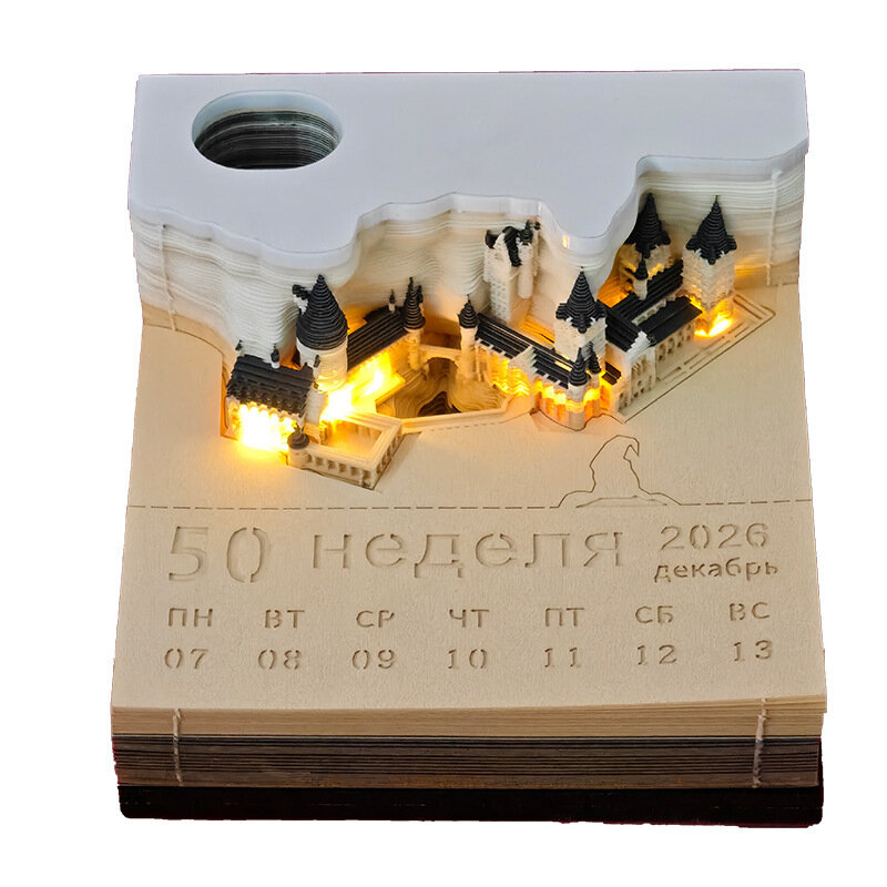 3D Календарь на неделю 2027 с подсветкой, бумажная вырезка декоративный планировщик для рабочего стола